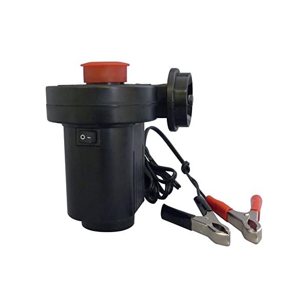 「商品情報」商品紹介      ゴムボートや浮き輪の空気入れに持ち運びやすい便利な小型の電動ポンプ。 3種類のノズルと9種類のホースアダプタで、浮輪、PVCプールはもちろん、各メーカーのインフレータブルボートなどでも誤使用いただけます。 シ...