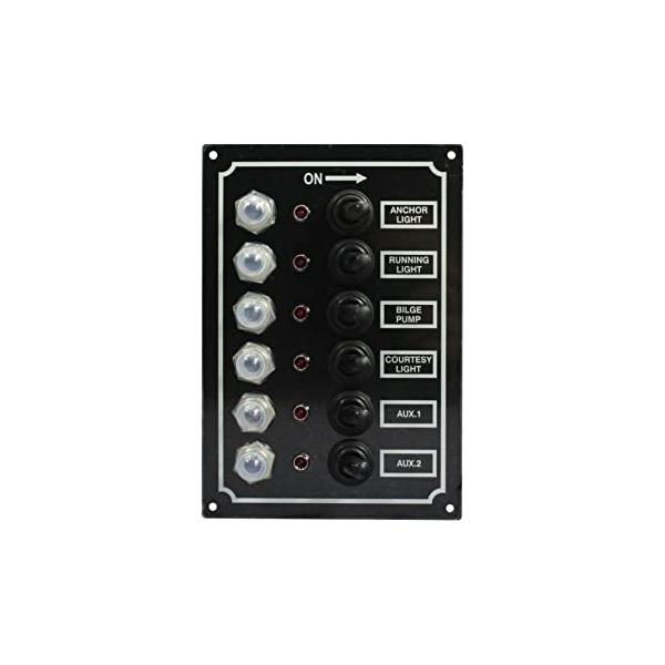 「商品情報」防水カバータイプ LEDランプ表示のスイッチパネルです。オンオフスイッチ、リセットボタンとも、防水カバーがされています。「主な仕様」サイズ（高さ×幅×奥行）（mm）:165×115×48取付ネジピッチ（mm）:155×105スイ...
