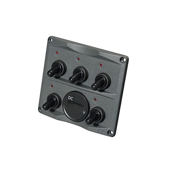 「商品情報」5口の電源スイッチと電圧計が付いたスイッチパネルです。バッテリーの電圧低下を常に確認することができるため、バッテリー上がりを防ぐことが出来ます。「主な仕様」タイプ：電圧計付スイッチ数（個）：5対応電圧：12V/24V外寸（mm）...