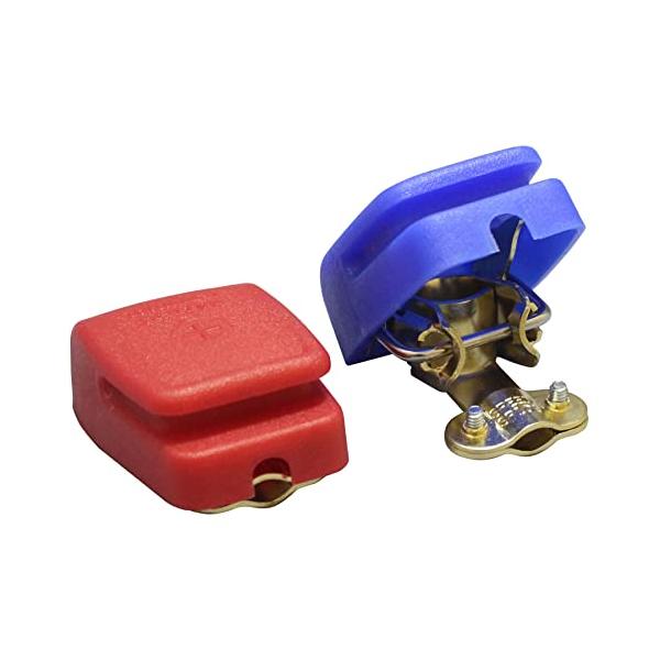 「商品情報」エレキ電源の取付、取り外しが簡単に。ターミナルに被せてカバーを押し下げるだけ「主な仕様」用途：12V許容電流：最大100Aまで材質：PE(カバー)真鍮メッキ(ターミナル接続部)適用電線：太さ2-16mmまでバッテリーに簡単接続