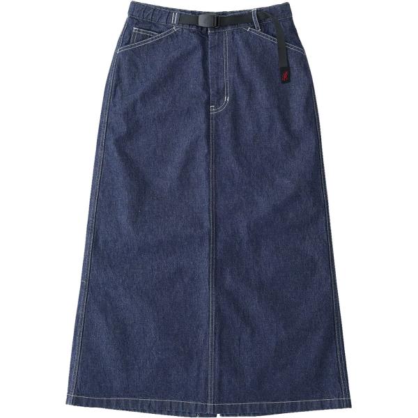 しっかりした質感でハリコシのある、環境配慮エココットンを使用した11オンスデニムを使用した、踝丈のマキシレングススカートは、ホワイトステッチでフレッシュな印象です。5pocketデザインでAラインシルエット、深めのスリットで足運びも問題あり...