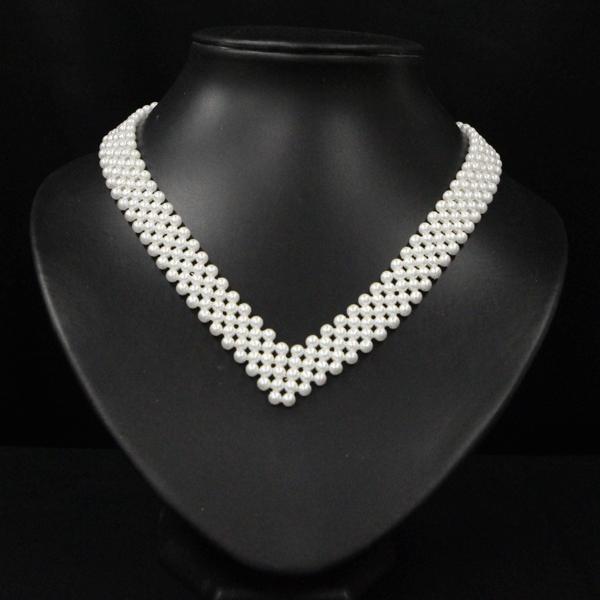 ☆　イミテーションパール　つけ襟　☆　Imitation Pearl collarイミテーションパールのつけ襟です。サイズ　：　約　43cm x 15mm （使用パールサイズ　4mm ）カラー　：　ホワイト留め具　：　ありネコポス便発送　：...