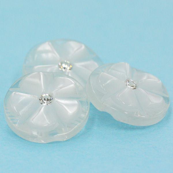 ☆ラインストーンボタン☆RhinestoneButtonハンドメイド（手作り、手芸、釦の付け替え）などにいかがでしょうか。サイズ 15ｍｍ入数 1個カラー 白釦穴形状 裏トンネル足素材 ラインストーン,ポリエステル日本製（加工地 群馬県）ボ...