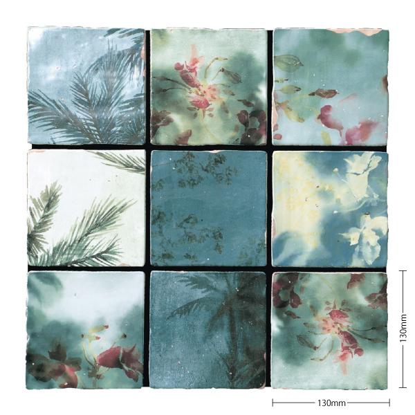 モロッコの伝統的なゼリージュ・タイルをモチーフにしています。明るい色調のベース色にボタニカル柄と六角形のバリエーションを加え、現代的な空間を提案するシリーズ。壁タイルで130mm角の大きさは、ヨーロッパでは手づくりタイルとして古くから親しま...