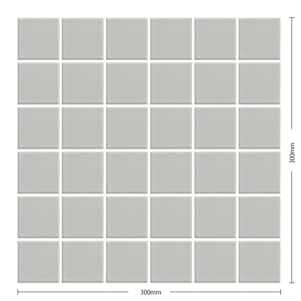 豊富なカラーバリエーションで自由なデザイン展開が可能なモザイクタイル。カラフルな色調のブライト仕上げです。■品番：BK-50-A01■目地共寸法：約300×300mm■実寸法：45×45mm■厚さ：7.0mm■あたり枚数：11.5シート/平...