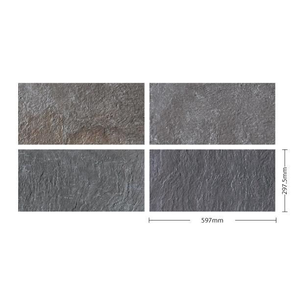 タイルでの表現が難しかった荒々しいスレートの質感を、印刷・面状加工・カットなど多種多様で高度な技術を施し、ランダムミックスすることでエネルギッシュで印象的なデザインにしました。色幅のニュアンスを変化させたシェードの大小を3種類からセレクトし...