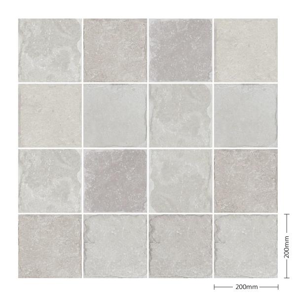 南イタリアのサレント半島オストゥーニは、欧州有数のリゾート地。。その白い街並みの石畳に着想を得た、明るく上品なエイジングタイルです。タイル四辺の縁は、擦れて欠けた様子を表現したヴィンテージ・エッジに仕上げています。■品番：CDS-L1780...