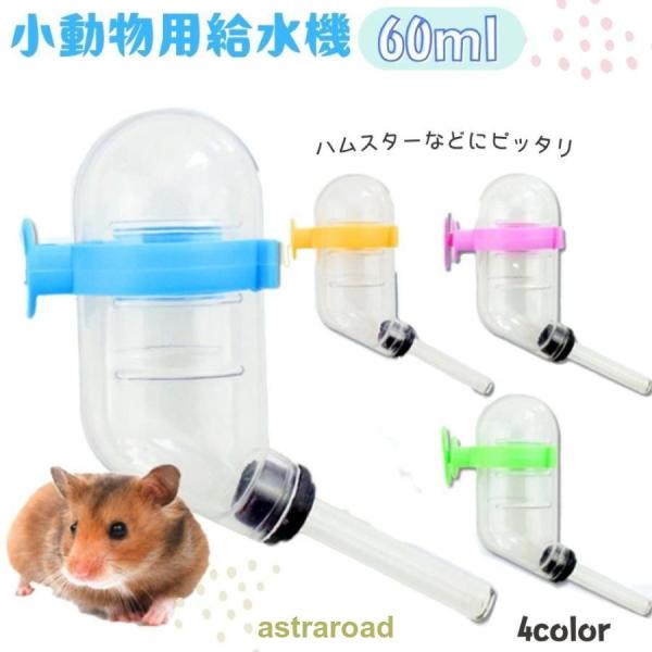 【発売日：2024年06月07日】ケージなどに取りつけて使う小動物用の給水器。容量60mlのコンパクトサイズです。※先にボールが入っているタイプではございません。    先は穴が開いており水の表面張力で止まる仕組みのタイプとなっております。...