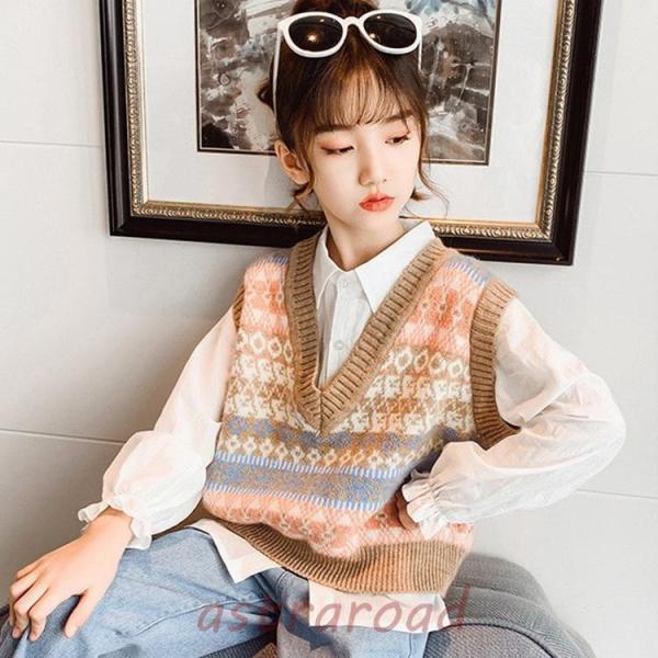 【発売日：2024年09月24日】■ 品名：キッズベスト■ 素材：ポリアミド■ カラー：全2色■ サイズ：110-160■ 季節：春/秋/冬ニットベスト キッズニットベスト カジュアル 洗える 家庭洗濯OK ウール混 春秋秋冬  前開き V...