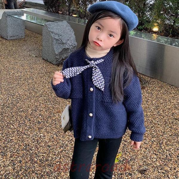 【発売日：2024年09月24日】■ 品名：キッズカーディガン(女の子)■ 素材：綿混紡■ カラー：全1色■ サイズ：90-140子供服　ニットカーディガン ショート丈　キッズ  秋冬　裏起毛 コート アウター ゆるシルエット Vネック 春...