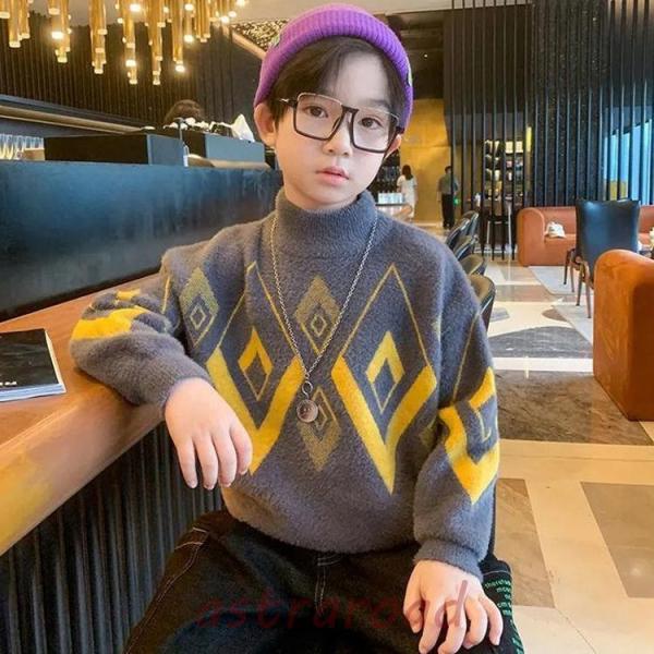 【発売日：2024年09月24日】■ 品名：キッズセーター(男の子)■ 素材：綿混紡■ カラー：全2色■ サイズ：110-170子供服　ニットカーディガン ショート丈　キッズ  秋冬　裏起毛 コート アウター ゆるシルエット Vネック 春秋...