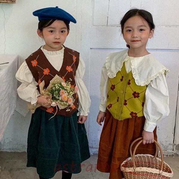 【発売日：2024年09月24日】■ 品名：キッズベスト(女の子)■ 素材：ニット■ カラー：全2色■ サイズ:80-130ニットベスト キッズニットベスト カジュアル 洗える 家庭洗濯OK ウール混 春秋秋冬  前開き Vネック ニット ...