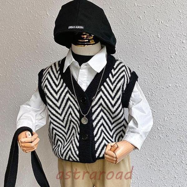 【発売日：2024年09月24日】■ 品名：キッズベスト(男の子)■ 素材：ニット■ カラー：全1色■ サイズ:80-130ニットベスト キッズニットベスト カジュアル 洗える 家庭洗濯OK ウール混 春秋秋冬  前開き Vネック ニット ...