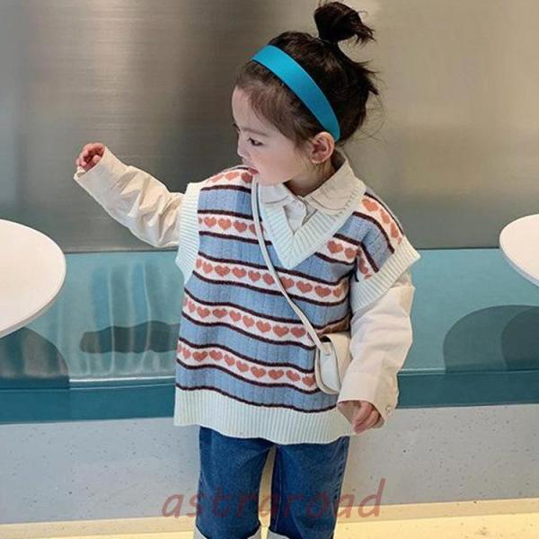 【発売日：2024年09月24日】■ 品名：キッズベスト(女の子)■ 素材：ニット■ カラー：全1色■ サイズ：90-140ニットベスト キッズニットベスト カジュアル 洗える 家庭洗濯OK ウール混 春秋秋冬  前開き Vネック ニット ...