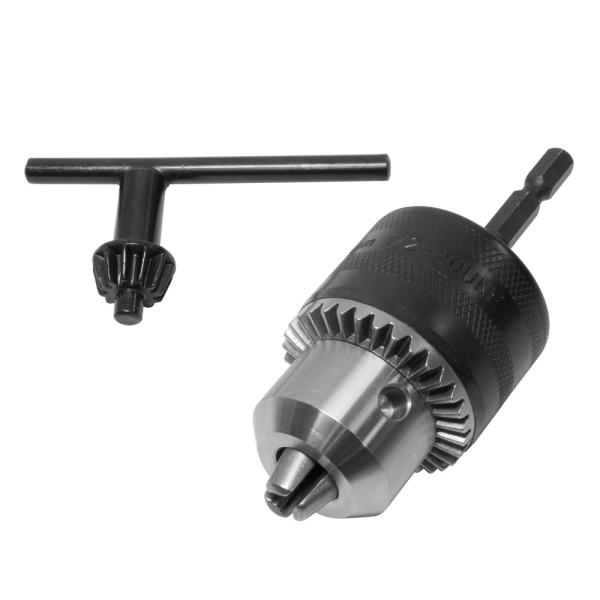 ■商品説明：シャンク径がΦ13mmまでの先端工具を使用できるドリルチャックアダプターです。電動ドリルドライバー、電動ドライバーで使用可能です。 付属のチャックキーで先端工具を着脱出来ます。●ここがポイント！電動ドライバーで様々な先端工具を！...