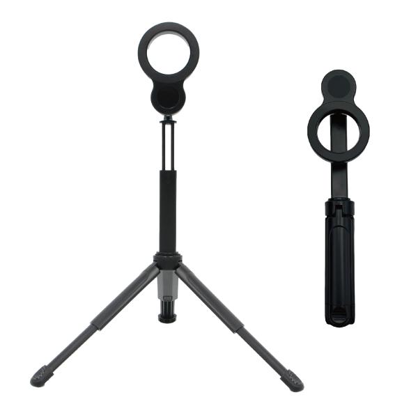 ■商品説明：動画視聴やオンライン会議、テレワーク、スマホの閲覧に活躍するコンパクトサイズのスマホスタンドです。脚部を伸ばすと三脚になり、脚部を閉じると自撮り棒になります。スマホがピタッと貼り付くマグネット吸着仕様です。■商品仕様：・サイズ：...