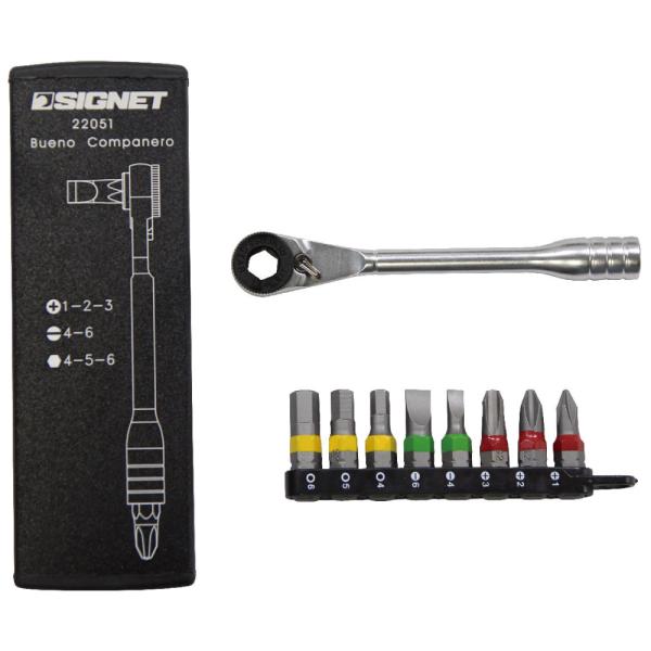 DIYや自転車の車載工具にも最適。ミニラチェットセットがポップなカラーで登場。手の平に収まるコンパクトサイズ。柄部分にもビット装着可能。・ミニラチェット全長：93ｍｍ、ヘッド幅15ｍｍ、ヘッド厚み10ｍｍ、・ギア数：52・ビット全長：25ｍ...