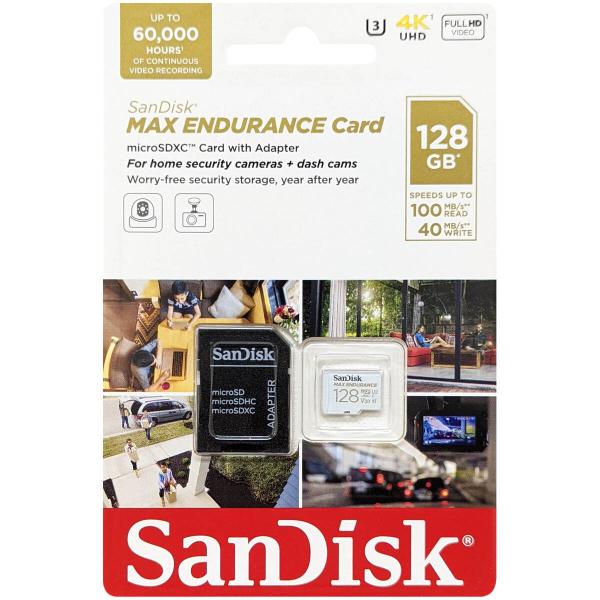 ■容量：128GB■最大読み込み速度：100MB/s■最大書き込み速度：40MB/s■バスインターフェーススピード：UHS-I■UHSスピードクラス：U3■ビデオスピードクラス：V30■スピードクラス：class 10■SD変換アダプタ付き...