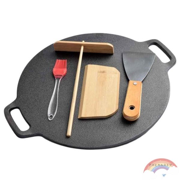 クレープパン 30cm クレープ トンボ付き IH対応 クレープメーカー クレープ焼き器 フライパン 味付け済みの鋳鉄フライパン コーティングされていないノンスティ