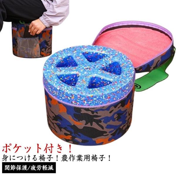 ポケット付き！身につける椅子！農作業用椅子！ガーデニングや釣りなど「屋外で座る」場面で足腰に負担がかかりにくくなります。サイドにポケットが付いているため小物を入れることが可能。軽量なので持ち運びに便利園芸、農園、菜園、果樹園、釣り、レジャー...