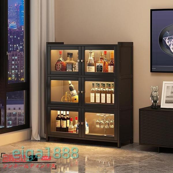 ウイスキー ワインバーキャビネット お酒収納ラック 自立式ワインラック 透明アクリル素材 大容量 密閉型/防塵型 酒棚ディスプレイ リビングルーム ダイニングル