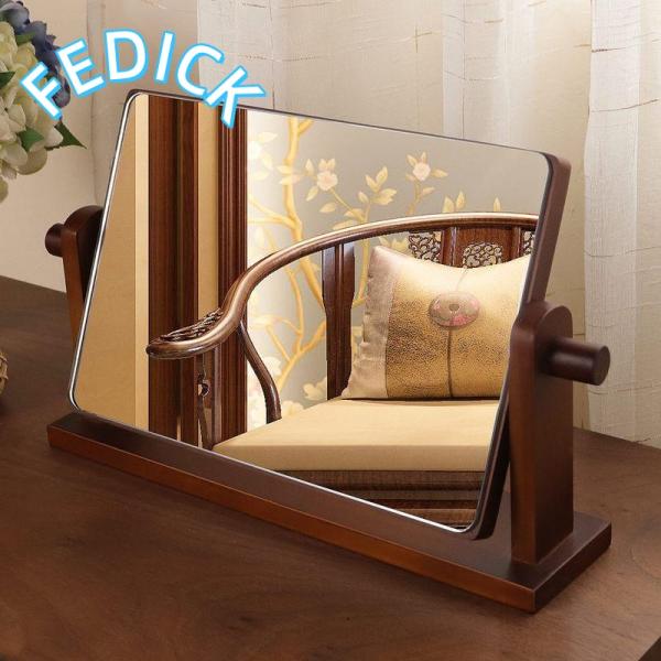 【商品名】　卓上ミラー 木製 鏡 大きい スタンドミラー 卓上 木 化粧ミラー 36*22*8cm 化粧鏡 メイクアップ・化粧用 360度回転 卓上鏡  【商品説明】　・【回転調整設計】360°回転できる高精細ミラーでもあるということで，さ...