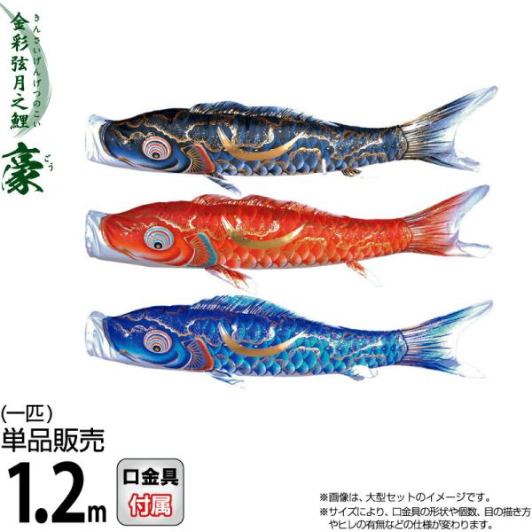 【2026年度新作鯉のぼり】【徳永鯉 単品】 鯉のぼり一匹単位での販売です。セットでの販売ではありませんので、ご注意ください。金彩弦月之鯉「豪」伝統の捺染技法によるぼかし染めを施し、色彩鮮やかに仕上げております。更には、豪華絢爛なアルミ金箔...