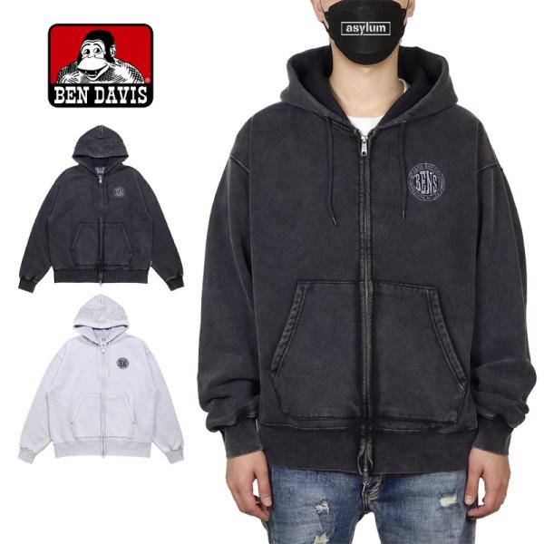 【ユーズド感あるこなれた仕上がり ジップパーカー】BEN DAVIS ベンデイビス から展開する「HEAD LETTERED ZIP HOODIE」。アイコニックなゴリラのエンブレムと共にストリートやアメカジファッションで根強い人気を誇るア...