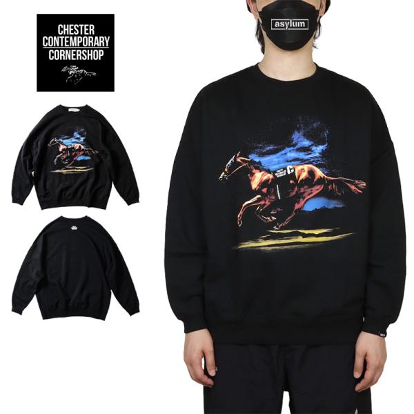 【競馬カルチャー感じるオーバーサイズトレーナー】 CHESTER CONTEMPORARY CORNERSHOP チェスターコンテンポラリーコーナーショップ から展開する「NIGHT RACE CREWNECK」。競馬カルチャーをブランド独...