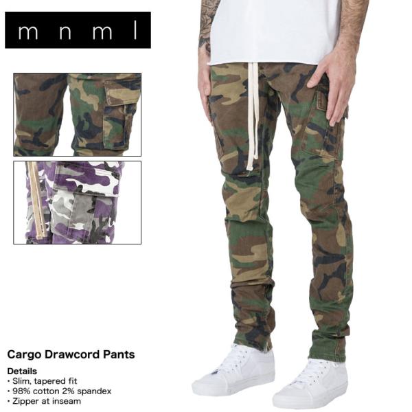 【人気爆発!!高品質・リーズナブル裾ジップストレッチカーゴパンツ】 mnml(ミニマル)から展開する「CARGO DRAWCORD PANTS CAMO」。アメリカで人気爆発大注目デニムパンツ!!mnmlを象徴する裾のZIPディティール、シ...