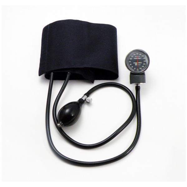 ●アネロイド血圧計　　携帯型●測定範囲　　　　：20〜300mmHg●全重量　　　　　：約450ｇ●腕帯サイズと材質　（紺）：約14×50cm　/　綿　●メーター板色　：　紺●主要部品材料（メーター部）：亜鉛ダイカスト●適応　：回診、訪問看...