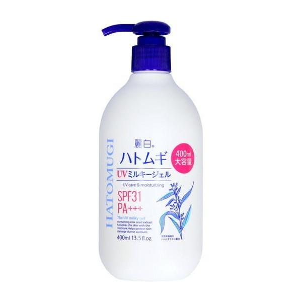 熊野油脂 麗白 ハトムギ UV ミルキージェル SPF31 PA+++ ポンプタイプ 大容量 400ml家族みんなで毎日使える。すっと伸びるジェルタイプ。 日焼け止め UVケア 4513574036611 広告文責：アットツリー合同会社TE...