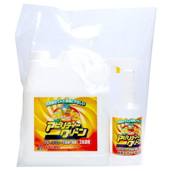 商品名：友和 アビリティークリーン 2倍濃縮タイプ 4L(専用スプレーボトルセット)JANコード：4516825004292発売元、製造元、輸入元又は販売元：友和原産国：日本ヤシの実から抽出したヤシ油は生分解性と、高粘度の油汚れに対する浸透...
