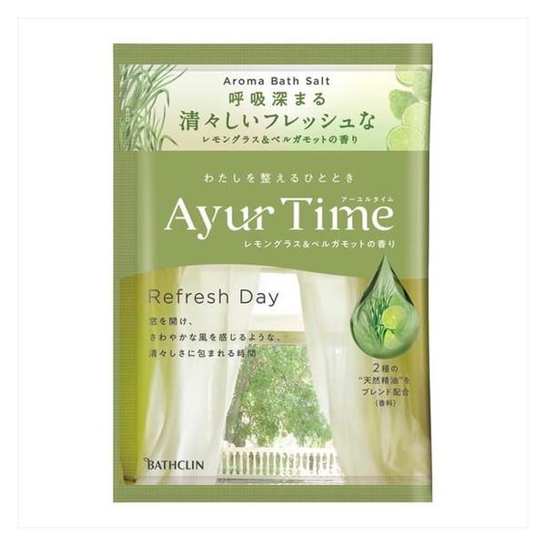 バスクリン アーユルタイム リフレッシュデイ 40g バスソルト 入浴剤 浴用化粧料4548514159204２種の天然精油配合の奥深く繊細な香りと世界遺産生まれの天然海塩（基剤）に浸り心地よくバランスを整えるバス用品・洗面用品:入浴剤:芳...