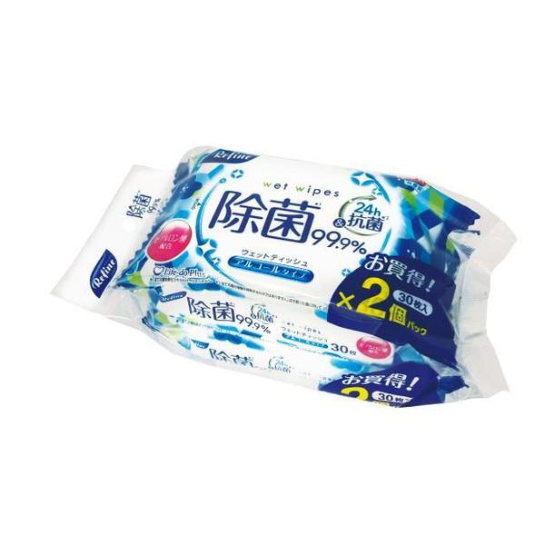 ライフ堂 リファイン ウェットティッシュ アルコール除菌 おでかけ 30枚入×2個パック身の回りの除菌に ウエットシート お手拭き レジャー 4589506155385 紙製品:ウェットティッシュ:ウェットティッシュ広告文責：アットツリー合...