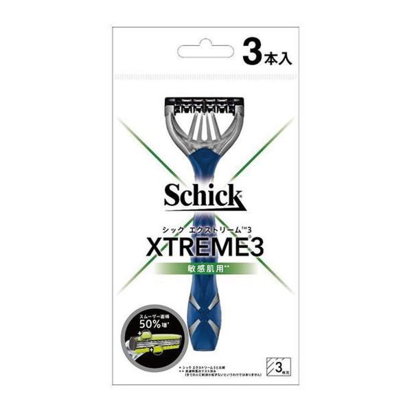 シック・ジャパン schick シック エクストリーム3 敏感肌用 3本入 カミソリダブルスムーザー付きの曲がる3枚刃。 剃刀 髭剃り 4891228313388 男性用化粧品・日用品:男性用カミソリ:使い捨て広告文責：アットツリー合同会社...