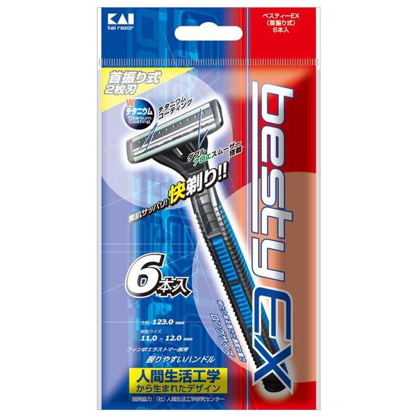 商品名：ベスティーEX(首振り式) 6+2本入JANコード：4901331011481発売元、製造元、輸入元又は販売元：貝印原産国：日本区分：化粧品商品番号：101-63021ベスティーEX(首振り式) 6本入ゆとりある長さと適度な重さのカ...