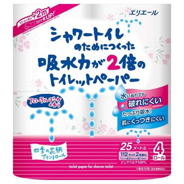 ブランド：エリエール水に濡れても破れにくい●当社品レースプリントに対して吸水力が２倍。●厚手でしっかりした使い心地で肌に貼り付いたり、破れたりしにくい。●トイレを明るい雰囲気にするフラワー柄のプリント。６種類の柄がランダムに入っています。●...