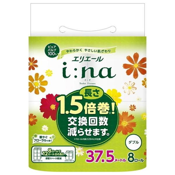大王製紙 エリエール i:na イーナ トイレットティシュー 1.5倍巻 ダブル 8ロール入８ロールで１２ロール分の長さ トイレロール トイレットペーパー 4902011824193 紙製品:トイレットペーパー:パルプ広告文責：アットツリー...