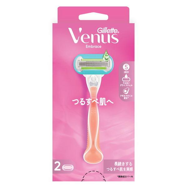 P&amp;G ジレット ヴィーナス エンブレイス つるすべ肌 ホルダー 替え刃式 本体 + 替え刃 2個入Vｅｎｕｓトータルリステージ シェーピング T字カミソリ 4987176160225 化粧品・化粧小物:女性用カミソリ:ホルダー広告...