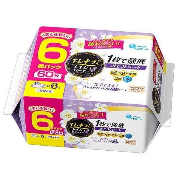 大王製紙 エリエール キレキラ! トイレクリーナー 1枚で徹底おそうじシート クリーンフローラル つめかえ用 60枚(10枚×6P)ゴシゴシ拭いても破れにくい! 4902011106831 キッチン・お掃除用品:住居用洗剤:トイレ広告文責：...