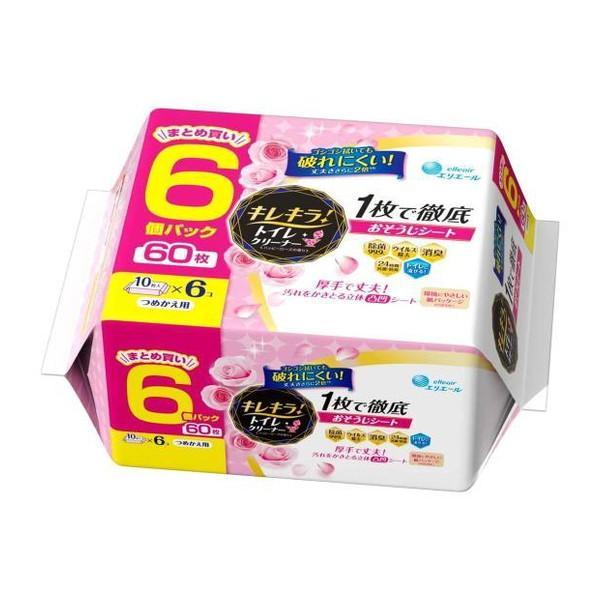 大王製紙 エリエール キレキラ! トイレクリーナー 1枚で徹底おそうじシート ハッピーローズ つめかえ用 60枚(10枚×6P)ゴシゴシ拭いても破れにくい! 4902011106848 キッチン・お掃除用品:住居用洗剤:トイレ広告文責：アッ...