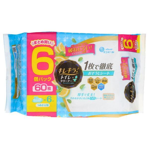 大王製紙 エリエール キレキラ! トイレクリーナー 1枚で徹底おそうじシート シトラスミント つめかえ用 60枚(10枚×6P)ゴシゴシ拭いても破れにくい! 4902011106855 キッチン・お掃除用品:住居用洗剤:トイレ広告文責：アッ...
