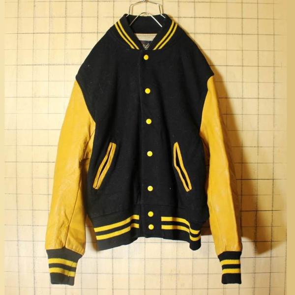 60s Whiting USA製 メルトンウール スタジャン 袖レザー 60s Whiting USA製 メルトンウール スタジャン 袖レザー