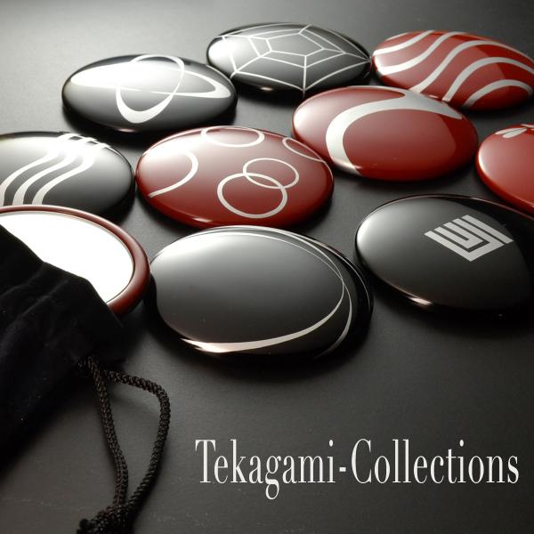 漆器をもっと幅広く使って欲しい、そんな思いでデザインした商品です。シンプルな丸型の手鏡に漆で仕上げ、モダンな蒔絵を施しています。蒔絵は漆を塗った上に『色粉』を蒔く蒔絵の技法です。その大きな特徴は銀と同じような白く光り輝く事と、銀とは違って変...