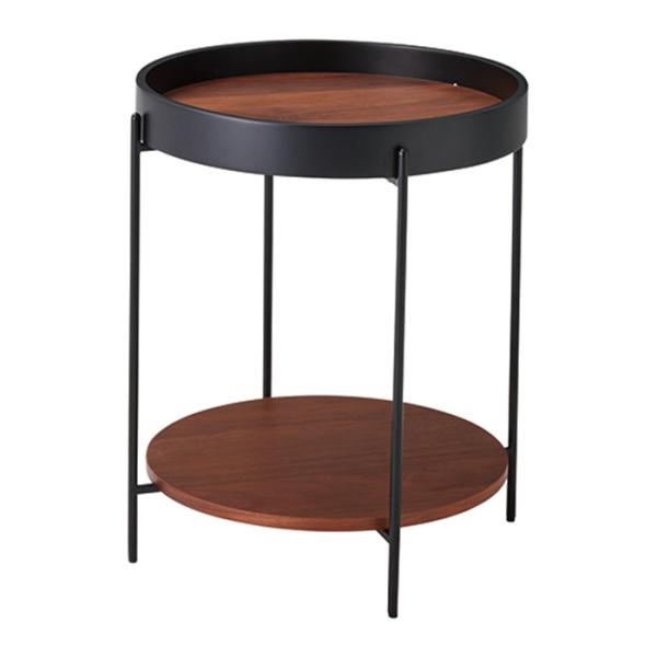 桜屋工業 CHERRY HOMEDAYサイドテーブル 組立式 LT-57-Wスチールフレーム：ブラック天板：ウォールナット/ブラック棚板：ウォールナットW450×D450×H545mm脚部：スチール製（φ12.5mmパイプ）天板：繊維板（表...