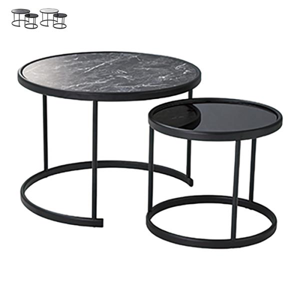 桜屋工業 CHERRY HOMEDAYリビングテーブル 組立式 LT-82-Dスチールフレーム：チヂミブラック［大理石柄ブラック］（L）天板：大理石柄ブラック（PVC）（S）天板：ブラック［大理石柄ライトグレー］（L）天板：大理石柄ライトグ...