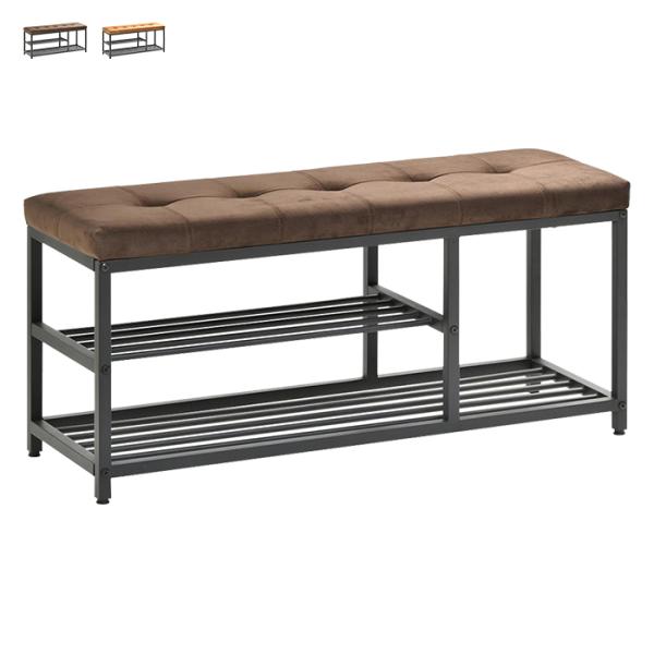 ビターな雰囲気のマットブラックのフレームと、厚みのあるウレタンクッションをベロアの光沢のある生地で仕上げたベロアベンチシューズラック。荷物のチョイ置き、履き脱ぎの際の腰掛けに、4足〜6足の靴の収納ができてインテリア性だけでない実用性を追求し...