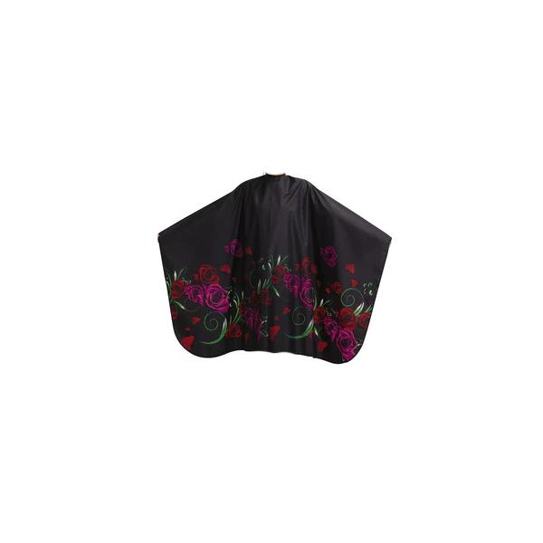 鮮やかなバラ柄が裾からプリントされた、サロンの高級感を演出するヘアダイクロス。防水加工サイズ（約）長さ：150cm前丈：98cm幅： 145cm後丈： 35cm首回り：52cm(実用サイズ　34〜48cm）内容量：1枚