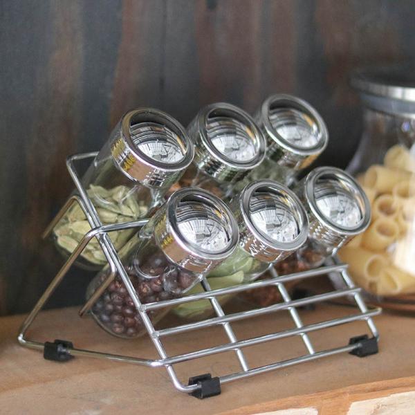 【DULTON 6 BOTTLE SPICE RACK】●タイプ：「ラック×1 ボトル×6」のセット販売です。●サイズ：幅180×奥行150×高さ150mm　（ボトルサイズ：直径45×高さ103mm）●容量：75ml×6pcs●素材：ガラス...